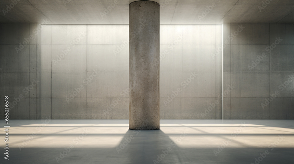 A massive concrete pillar stands in the middle of the room stretching ...