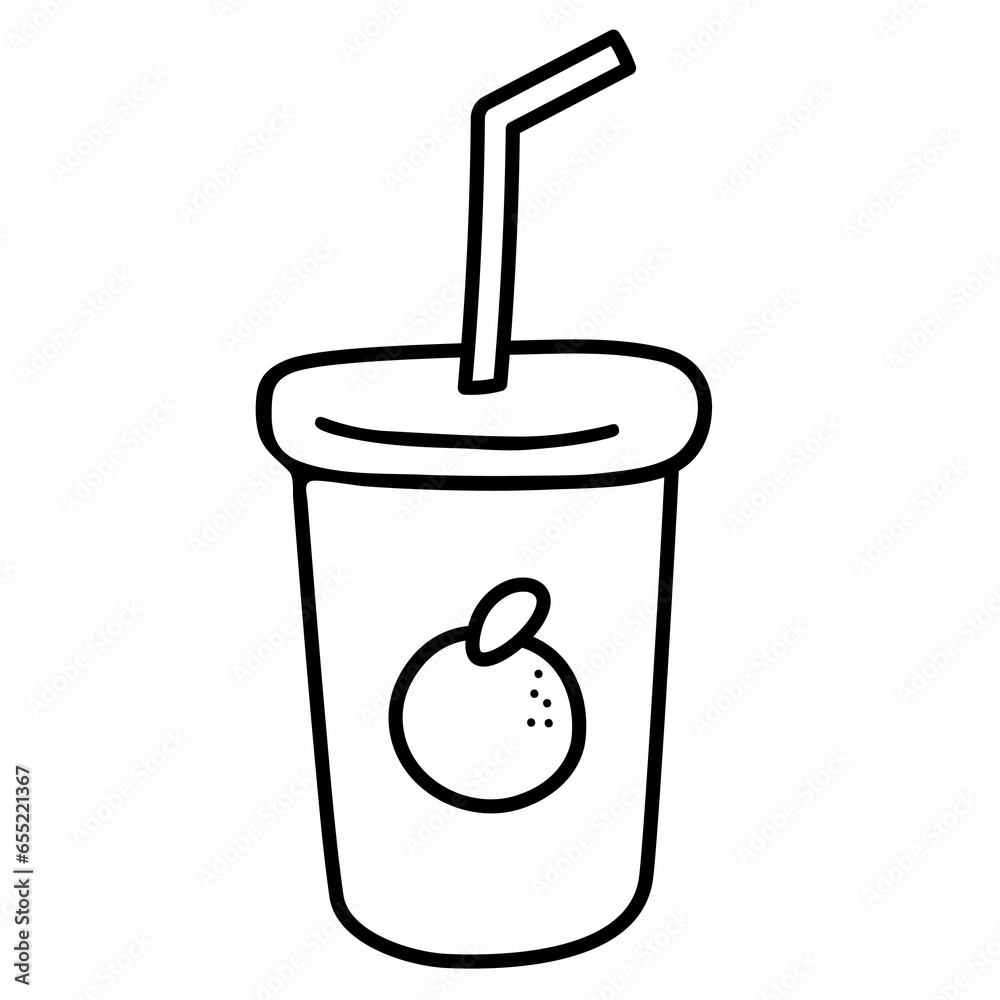 Juice outline drawing for kid and adult colouring book, picnic element ...