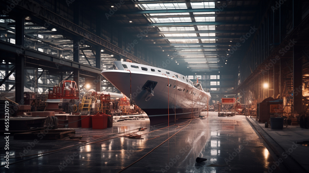 Boat assembly plant. Boat manufacturer. Boat factory. Generative AI ...