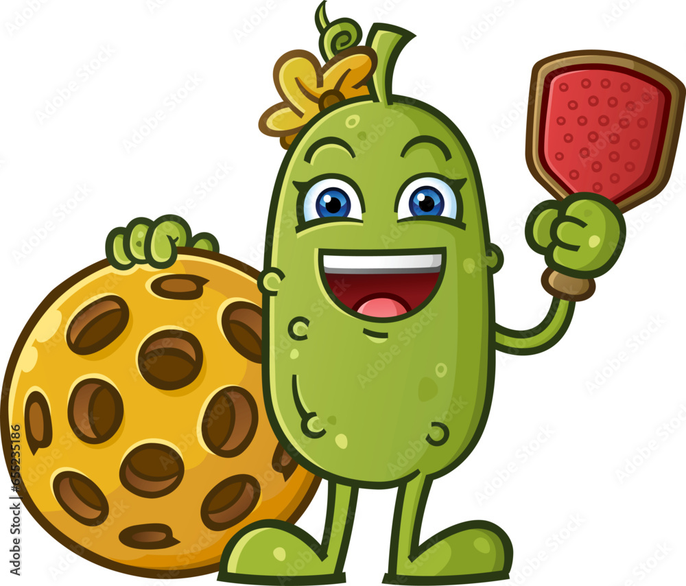 Adorable cute pickle cartoon character with a yellow flower bow holding ...
