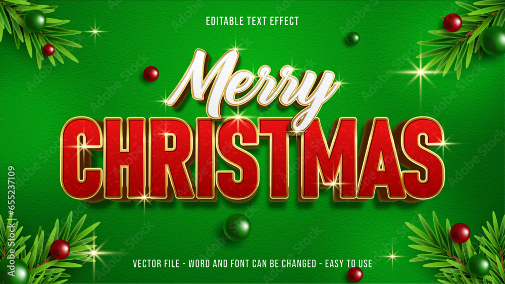 Merry christmas editable text effect Stock Vector | Adobe Stock