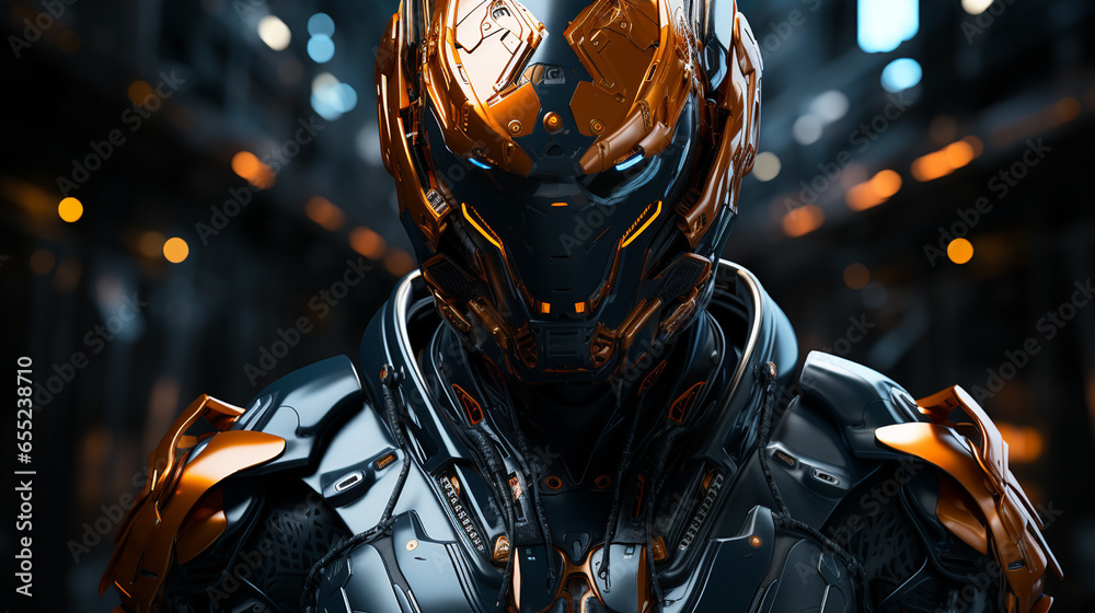 Futuristic Elegance: Neon Armor Portrait. Elegance meets futurism in ...