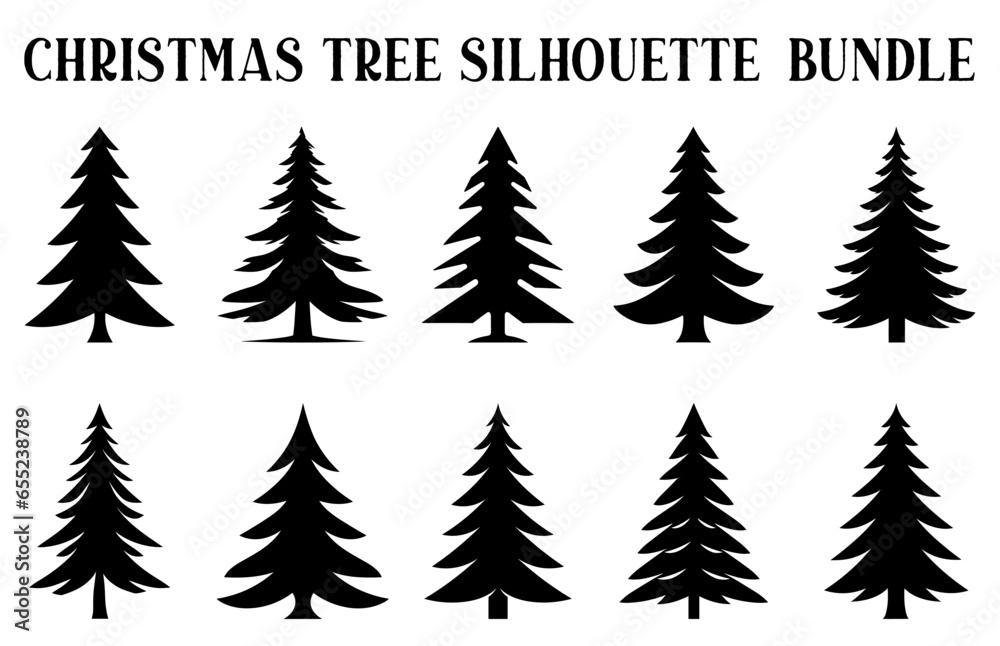 Christmas tree silhouette Clipart bundle, Set of Winter trees, Pine ...