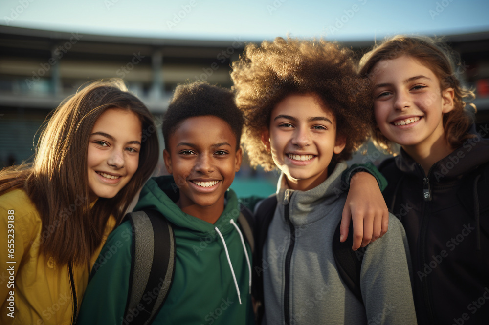 Students at the school stadium, embracing the joys of sports and ...