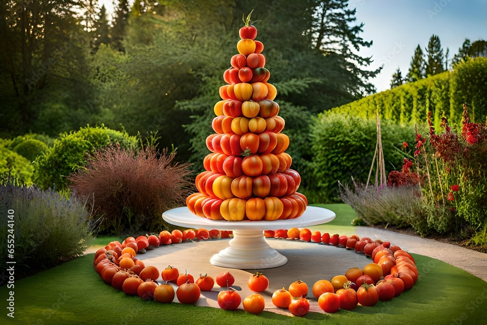 A whimsical and playful arrangement of heirloom tomatoes, creatively ...