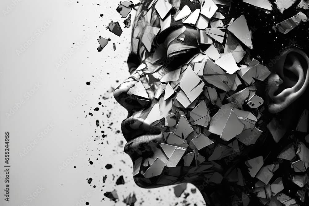 Fractured Sanity: Surreal Black and White Illustration Featuring a ...