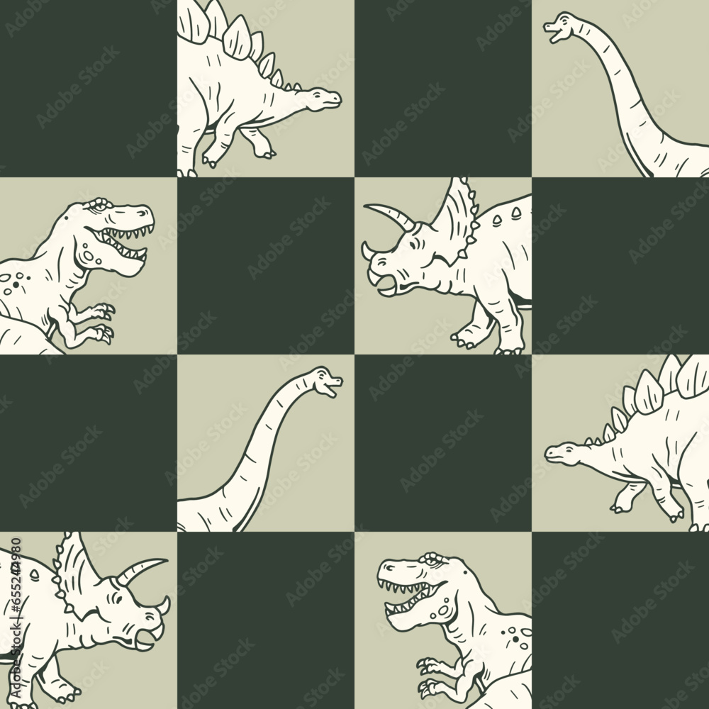 Dinosaurs Seamless Pattern. Cartoon Dinosaurs Seamless Repeat Design. Stock Vector | Adobe Stock