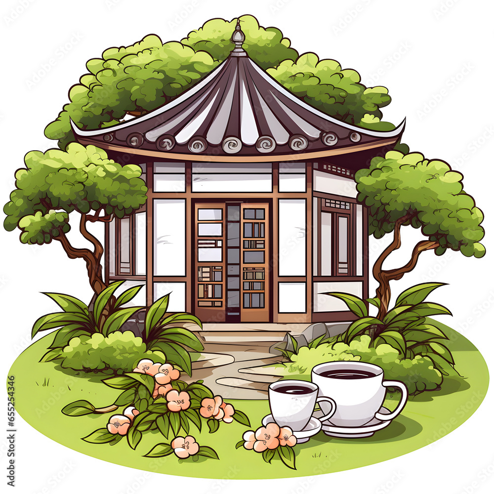 cartoon clipart of Traditional Chinese teahouse, asian themed clipart ...
