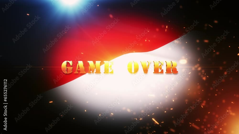 Game Over gold text motion with fire burst and golden particles ...