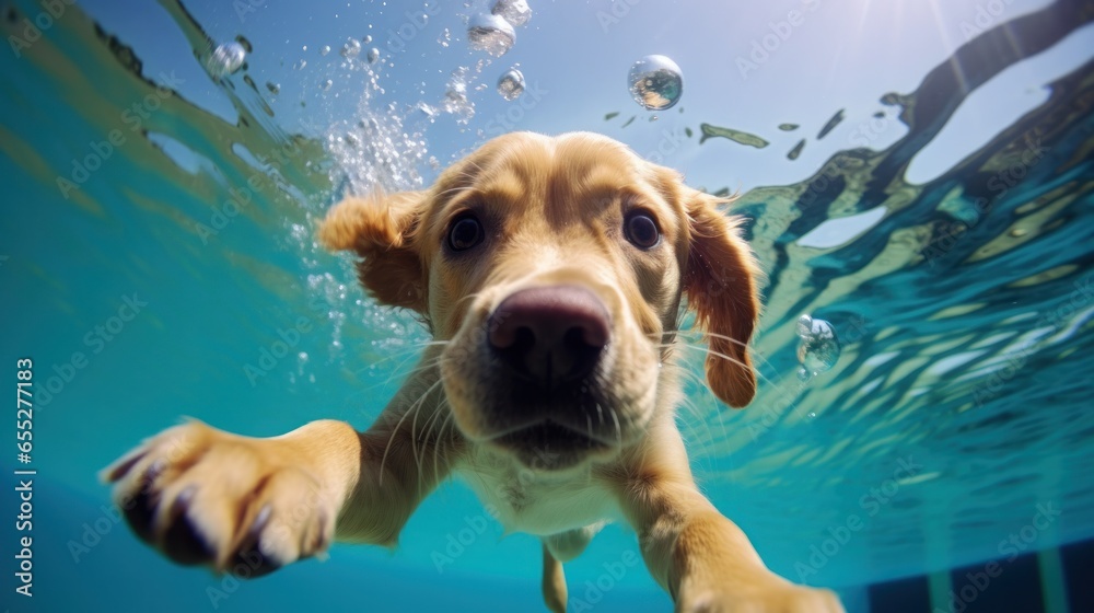 Funny underwater picture of puppies in swimming pool playing deep dive ...