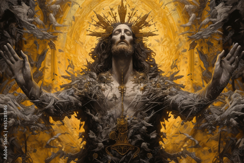 Culture and religious concept. Jesus Christ and genesis surreal ...