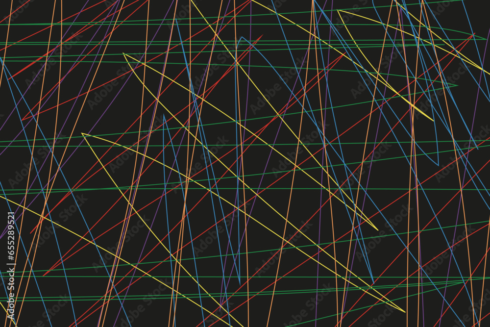 Big horizontal Doodle design with Trendy Scribble lines on black ...