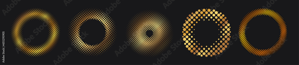 Gold Halftone round frame. Golden luxury Halftone circle logo. Dots ...