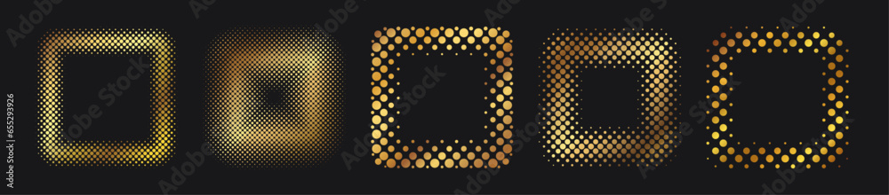 Gold Halftone round frame. Golden luxury Halftone circle logo. Dots ...