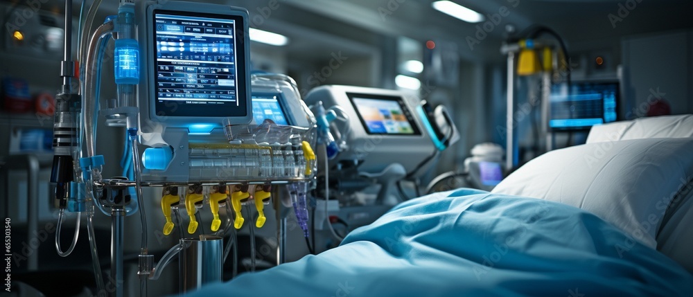 A sick patient being given saline to drink through an IV drip line ...