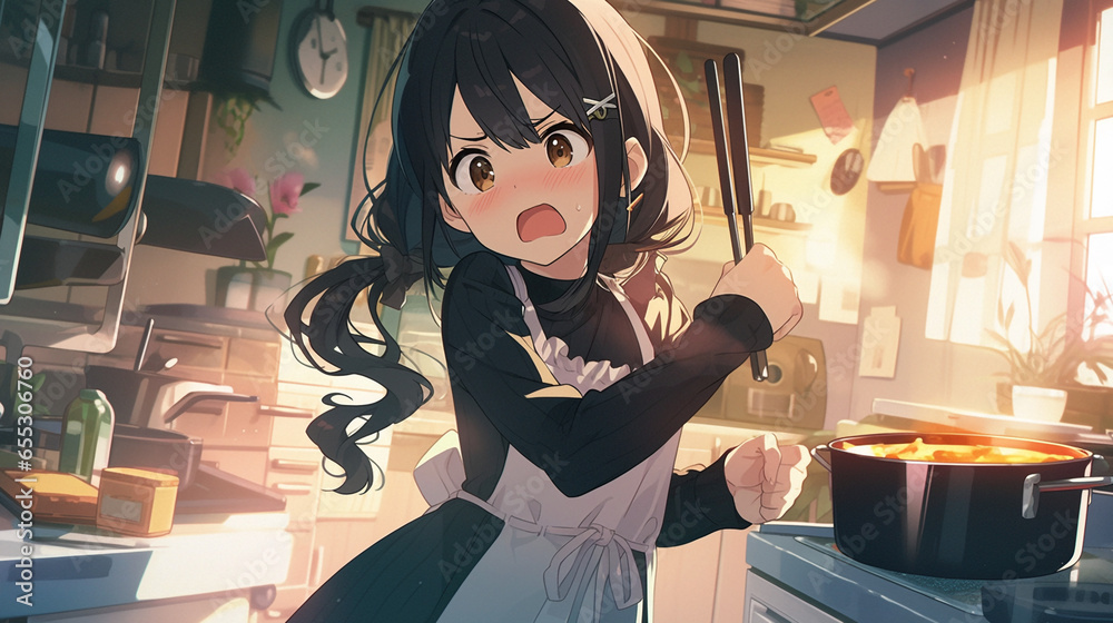 angry and embarrassed cute girl anime action pose, generative ai ...