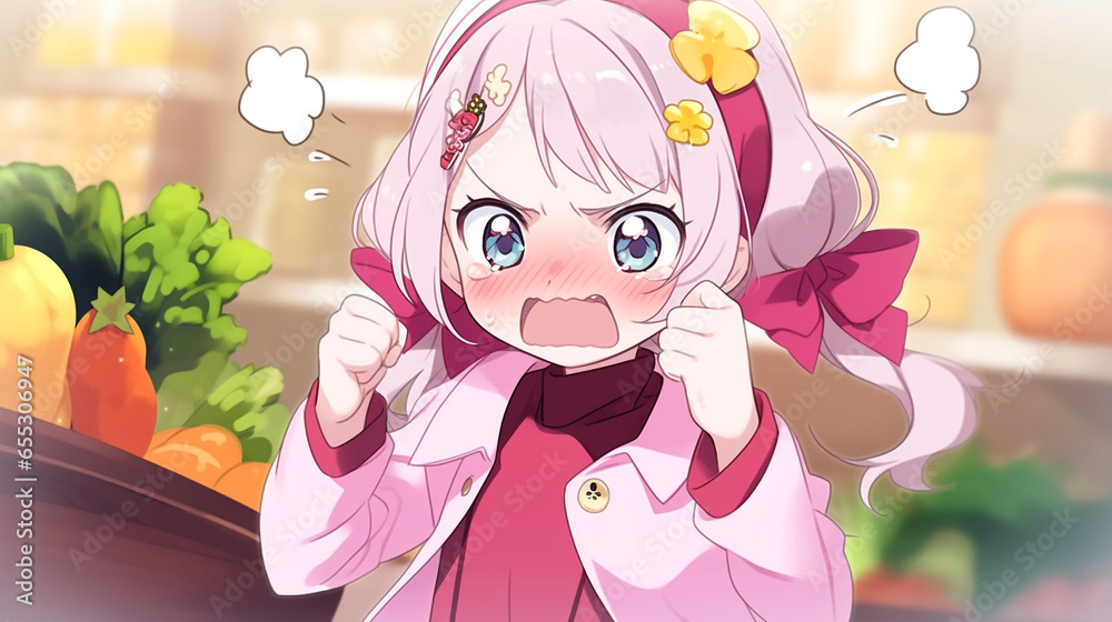 angry and embarrassed cute girl anime action pose, generative ai ...