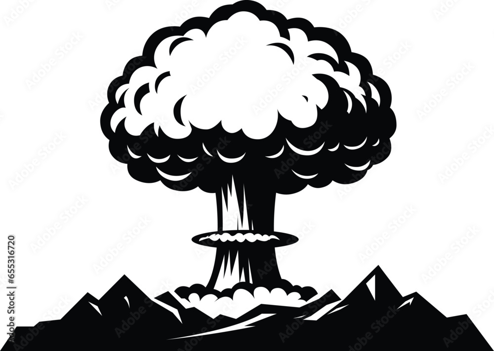 Nuclear explosion vector illustration, nuclear bomb explosion black and ...
