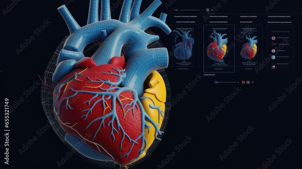 Visualize a 3D model of the heart with labels for each component ...