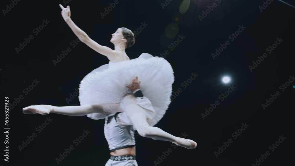 Ballet. Beautiful graceful pose, support in ballet. The partner holds ...