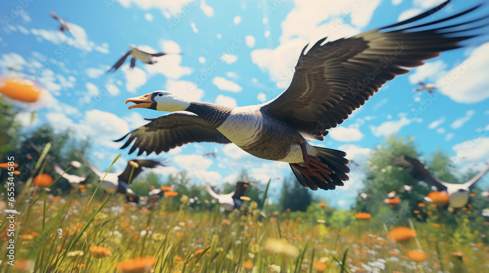 geese flying in the daytime sky vincent van gogh style, with high ...