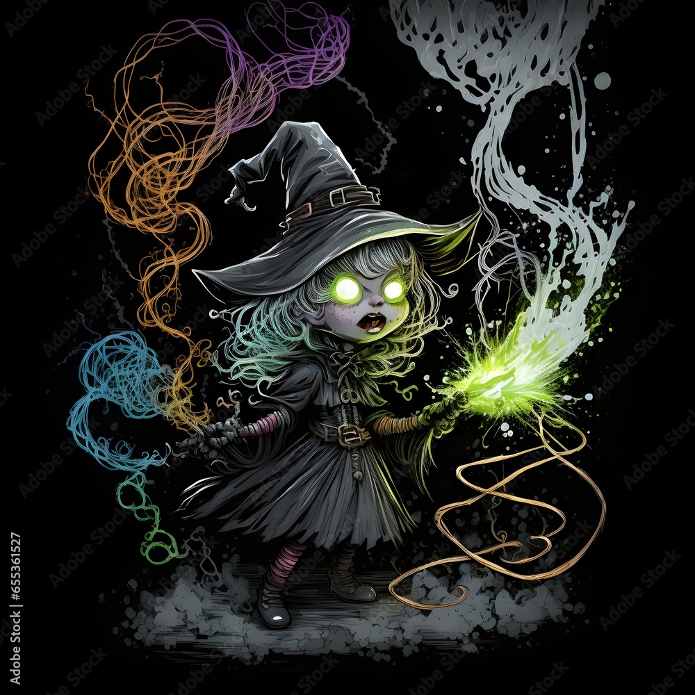 evil witch playing with silly string cuz she is silly ornate intricate ...