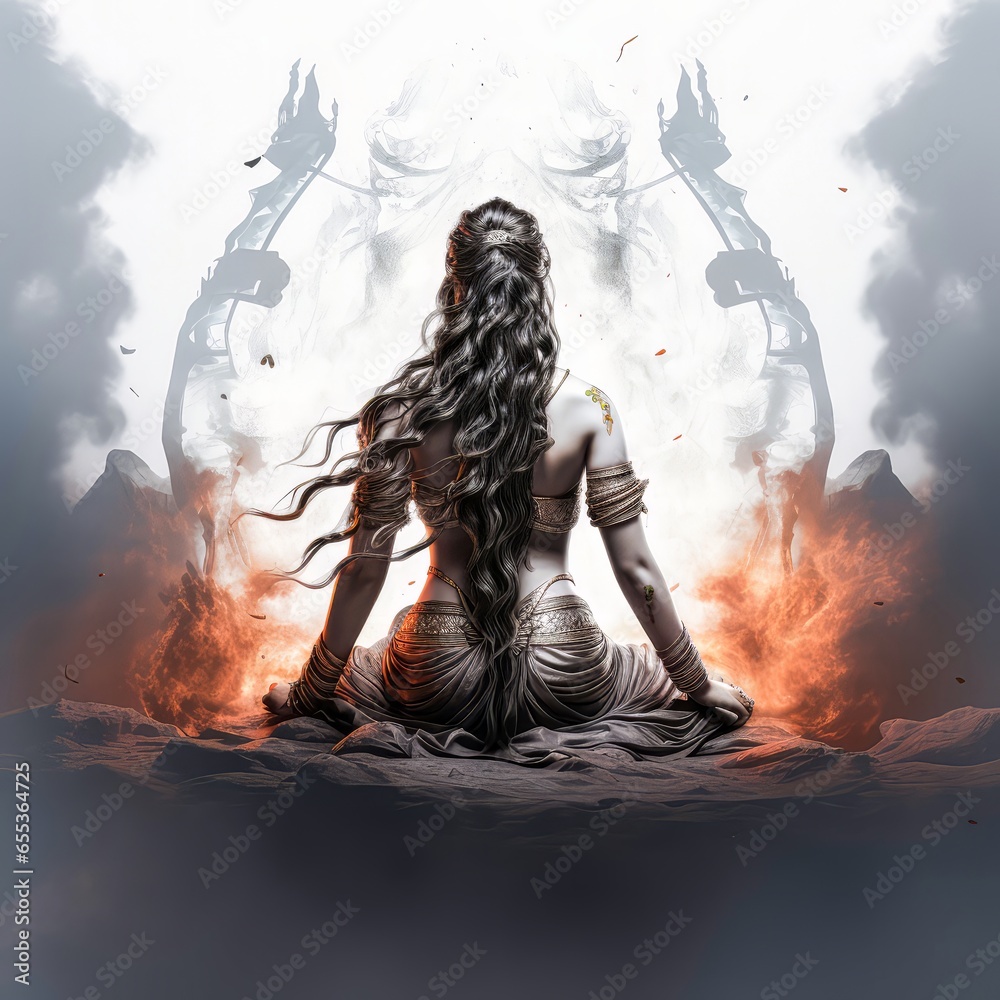 A digital vector painting of Mata Parvati, wife of Lord Shiva, in a ...