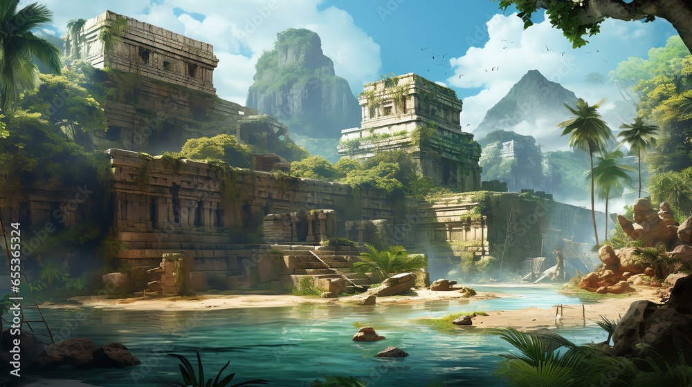 Conjure an island of ancient ruins and forgotten temples, where the ...
