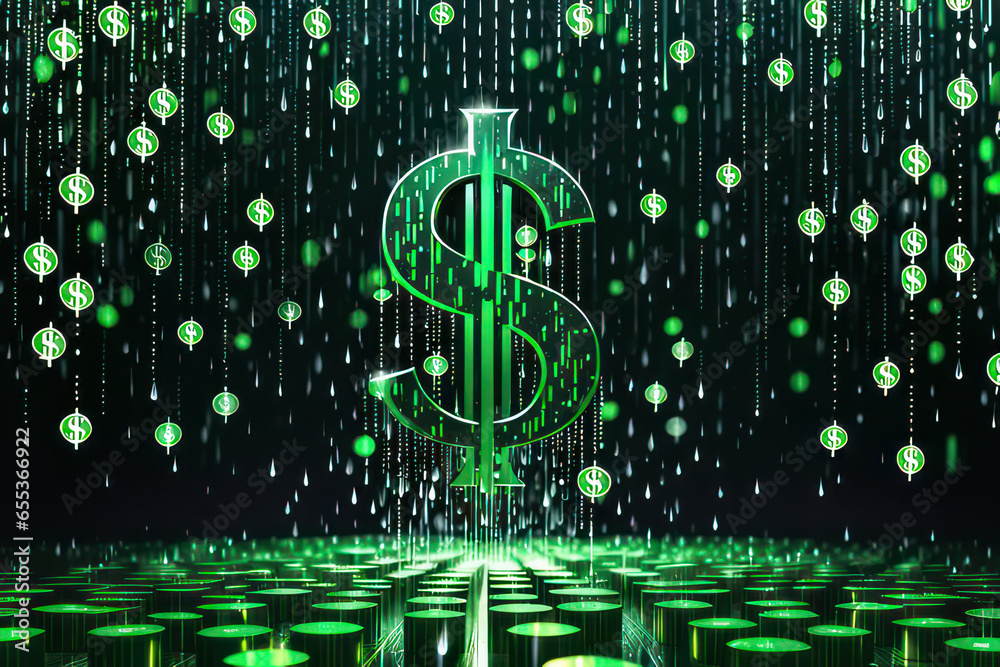 Dollar Sign Matrix Style Logo , Finance, Usd, Dollars Rain in Black ...