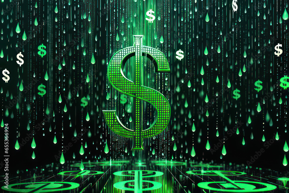 Dollar Sign Matrix Style Logo , Finance, Usd, Dollars Rain in Black ...