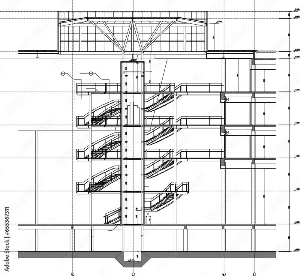 Vector sketch illustration of architectural design of classic circular ...