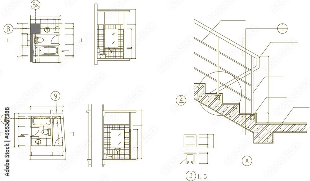 Vector sketch illustration of architectural design of fire escape with ...