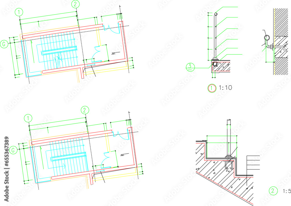 Vector sketch illustration of architectural design of fire escape with ...
