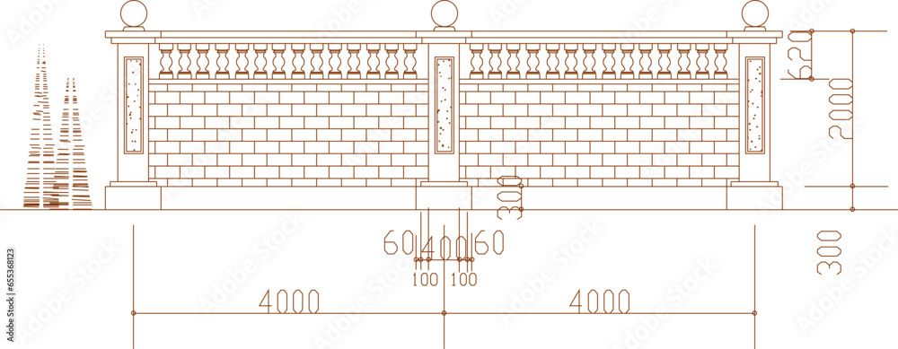 Vector sketch illustration of simple house fence architectural design ...