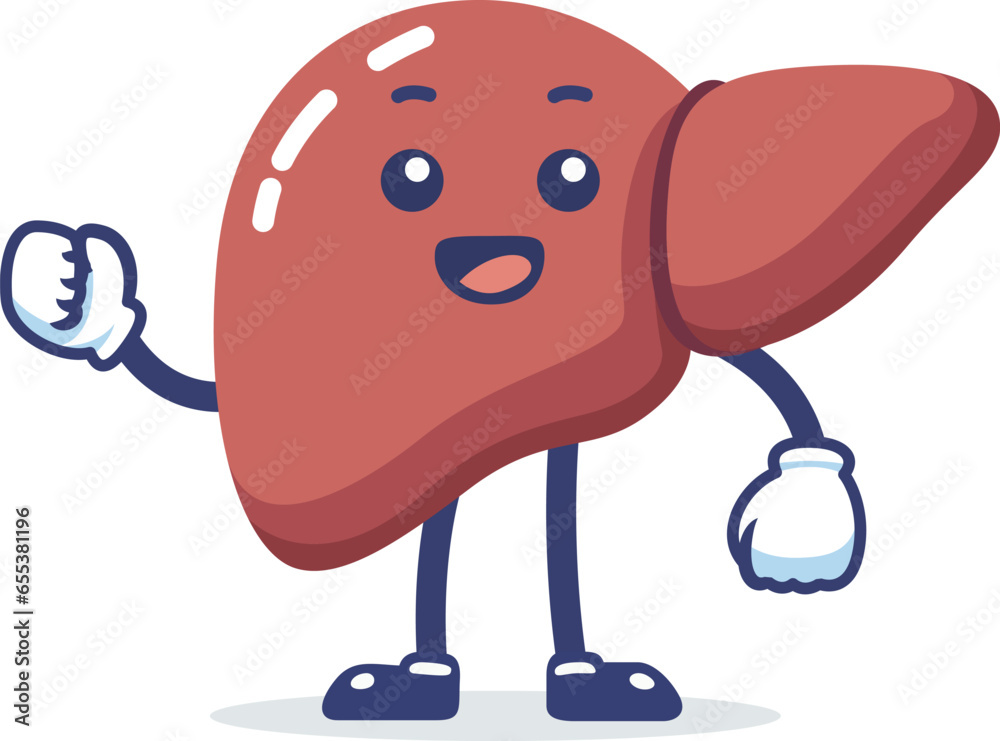 Happy healthy human liver cartoon mascot character vector illustration ...