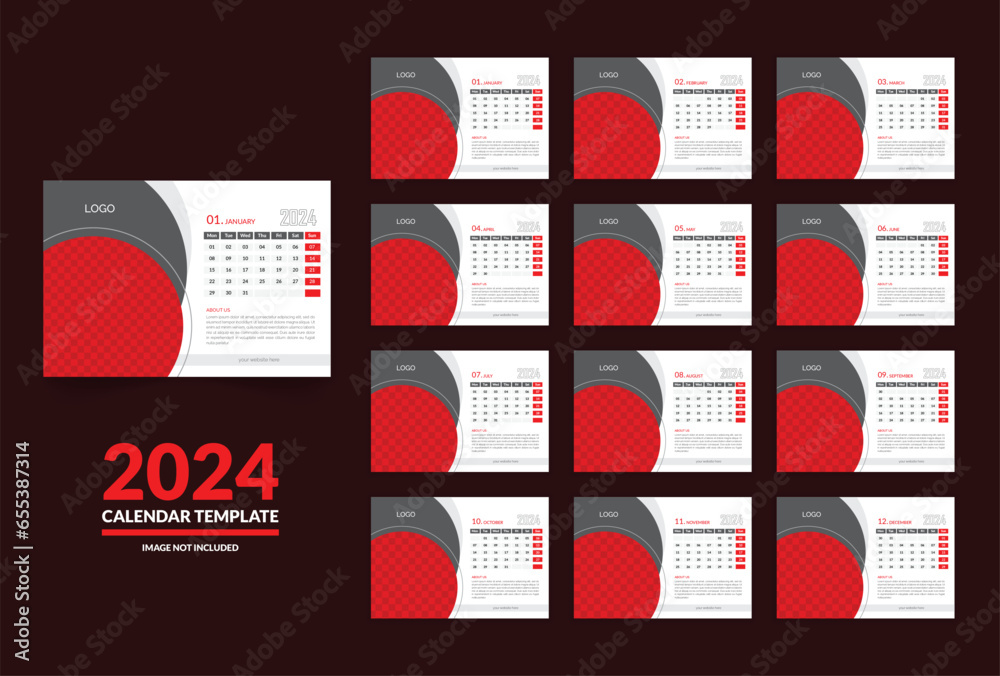 Horizontal desk monthly calendar for 2024. Business Calendar Template ...