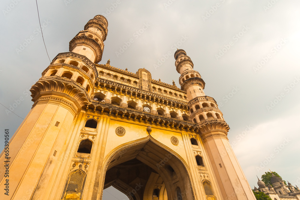 Charminar on a cloudy evening. One of the the historic places to visit ...