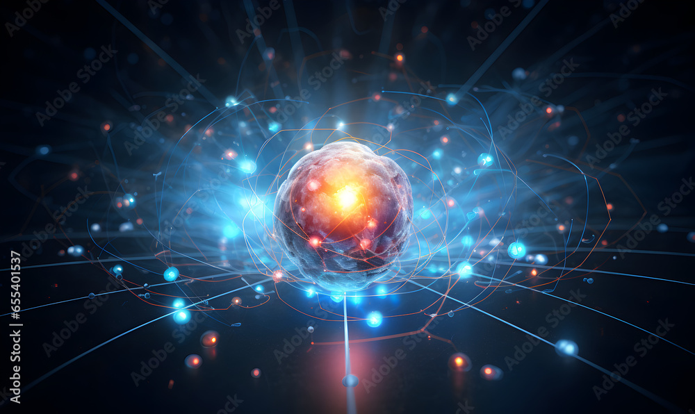 atome avec son nuage d'électrons qui tournent autour selon la mécanique ...