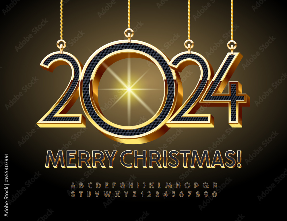 Vector stylish Greeting Card Merry Christmas with decorative toys 2024 ...