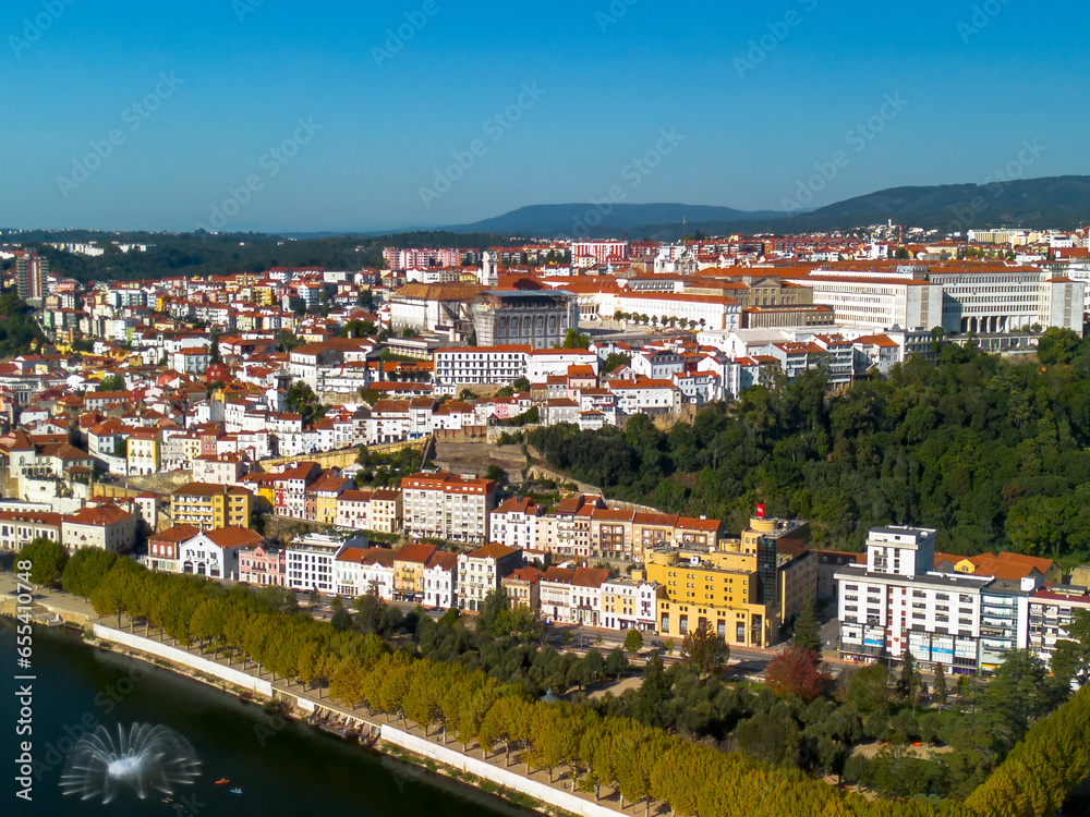 Poster Cidade de Coimbra e Universidade de Coimbra em vista aérea desde ...