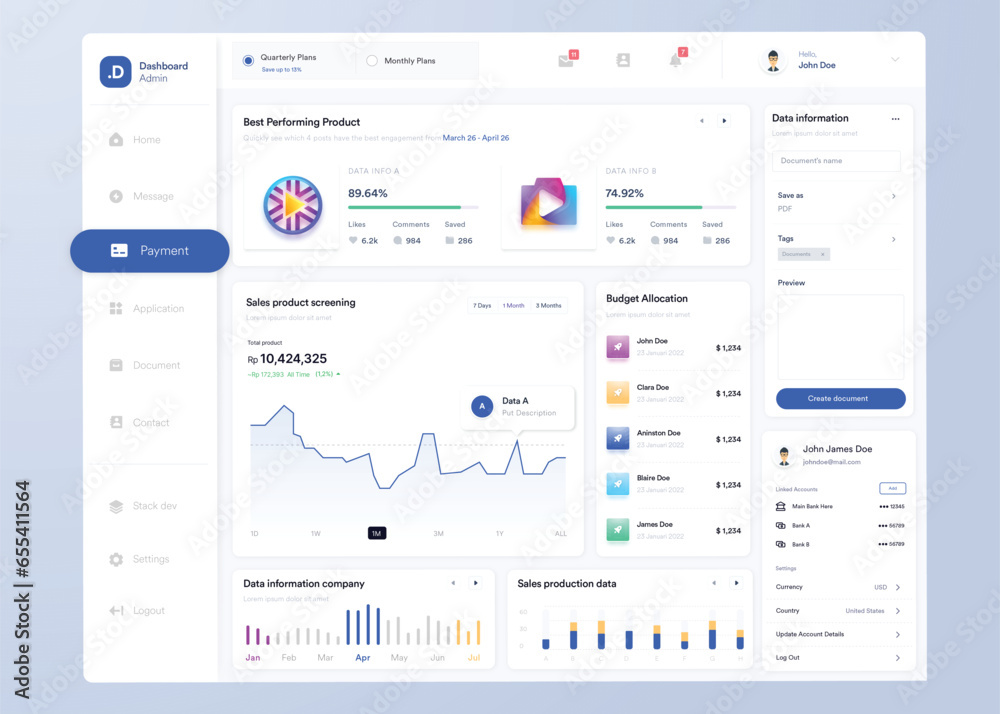Infographic dashboard. UI design with graphs, charts and diagrams. Web ...