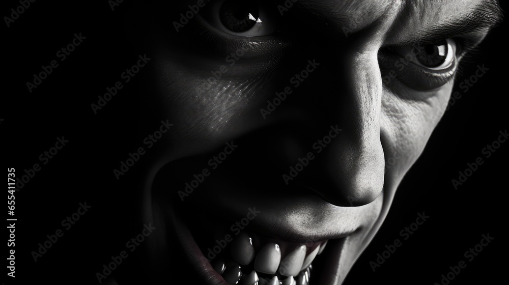 Scary face. The creepy grimace of a scary evil man. Stock Illustration ...