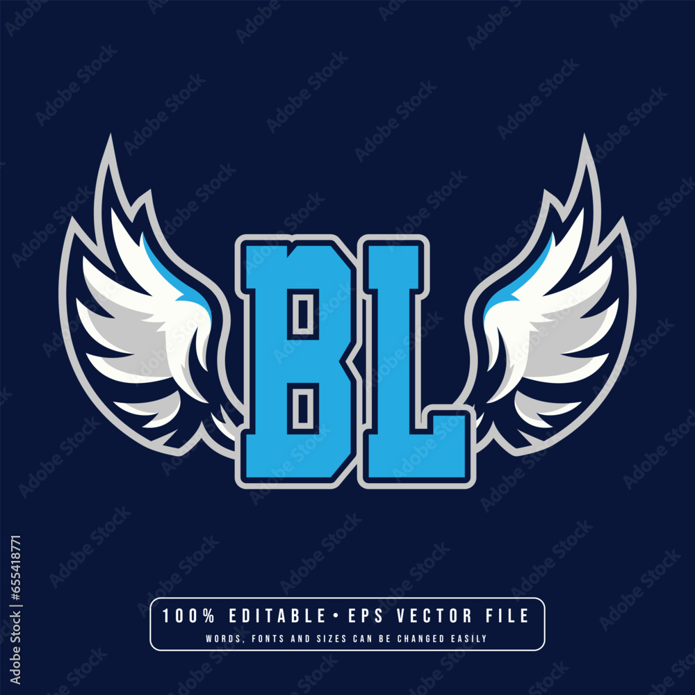 BL wings logo vector with editable text effect. Editable letter BL ...