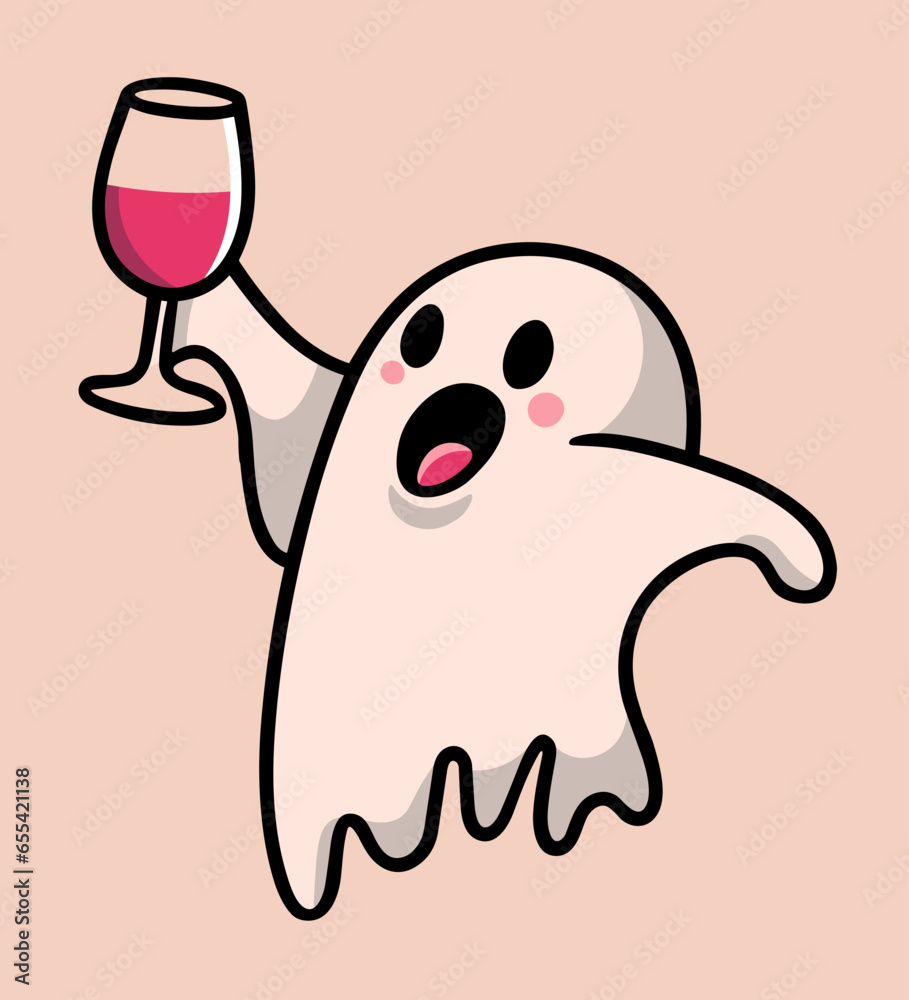 Ghost drinking wine. Cute sheet ghost holding a wine glass. Fall season ...