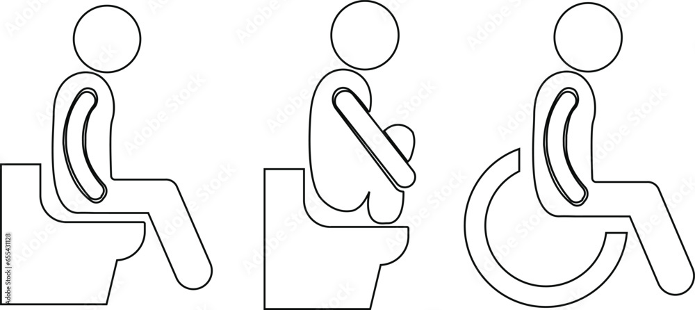 man on toilet icon in line set isolated on trans parent background ...