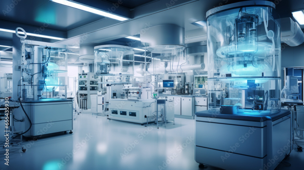 A state-of-the-art pharmaceutical research lab, where scientists ...