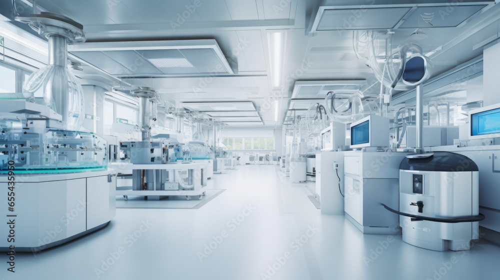 A state-of-the-art pharmaceutical research lab, where scientists ...