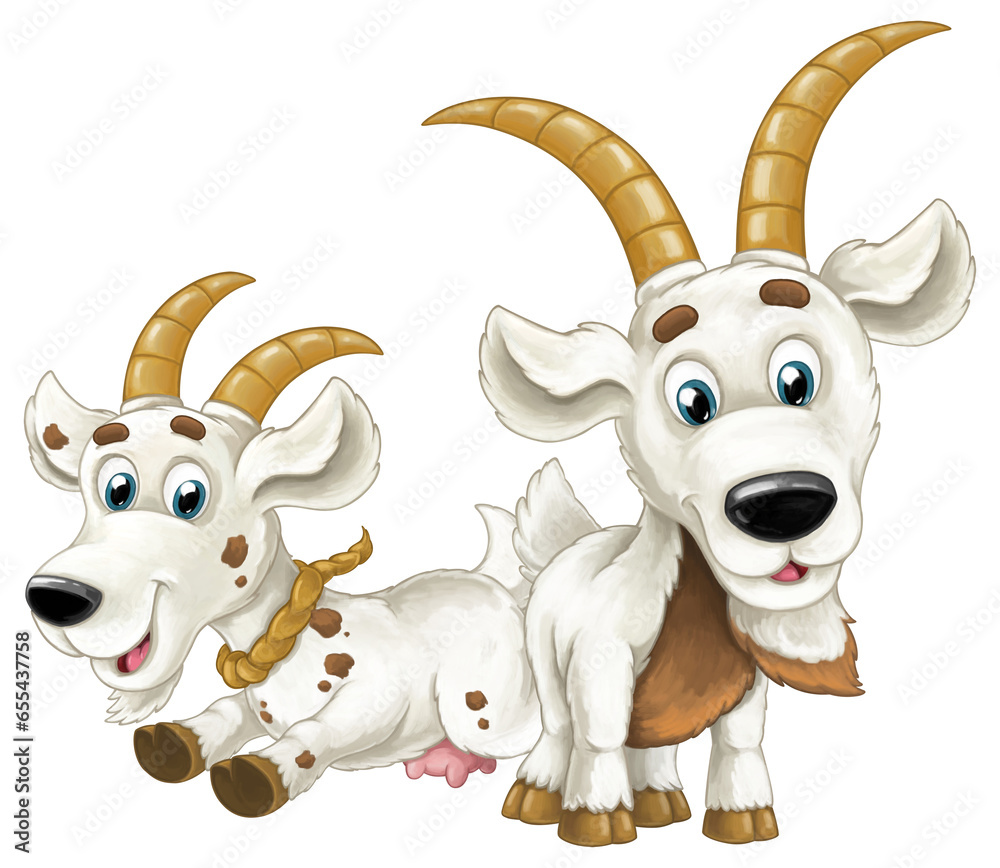 Cartoon scene with happy cheerful pair of goats having some fun ...
