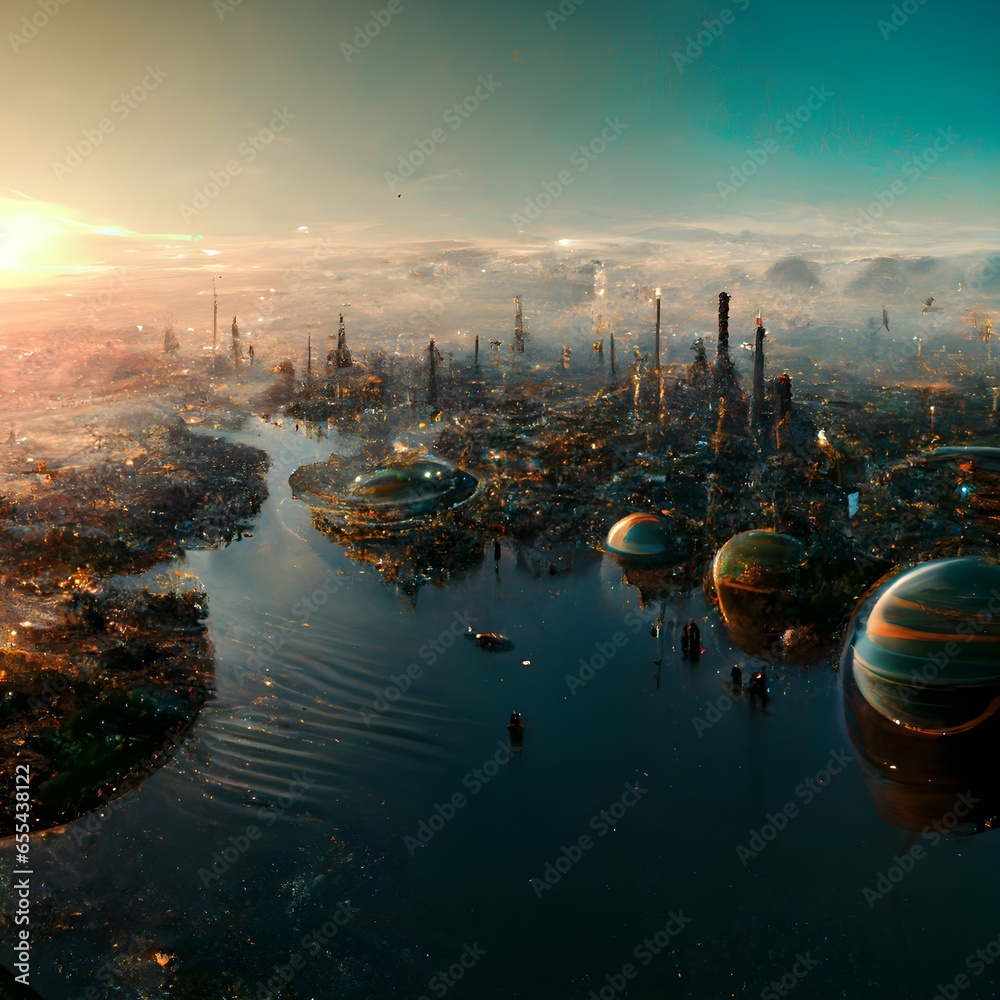 16K another planet cityscape peaceful floating human greek mythology ...