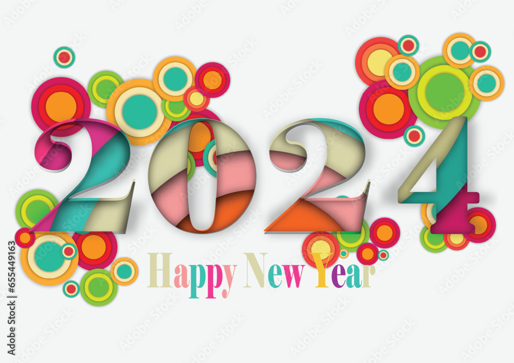 2024 happy new year.Paper cut 2024 word for new year festival.card ...